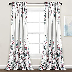 Lush Decor Mirabelle Watercolor Floral Room Darkening Window Curtain Panel Pair, 95 in x 52 in (L x W), Blue & Coral