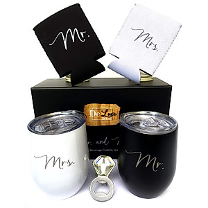 DeLuxe Gifted Mr and Mrs Wine Tumblers, Wedding Presents for Newlyweds, Mr and Mrs Gifts, Bridal Shower Gifts, Wedding Gifts For Husband & Wife - Gift For Couple, Wedding, His and Her Gifts