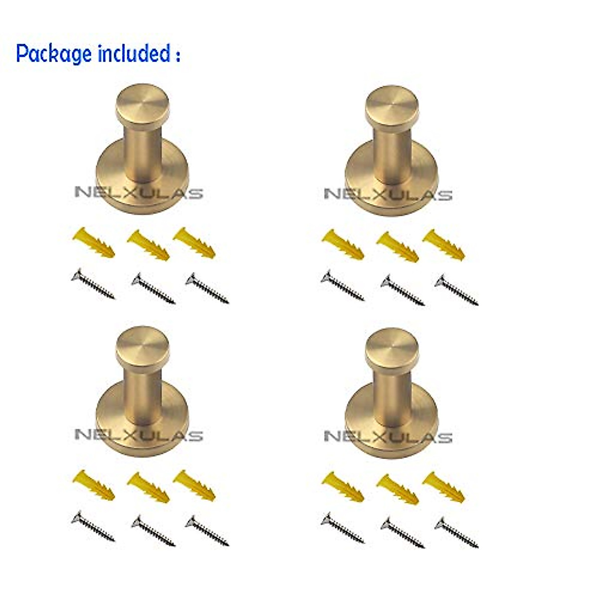 NELXULAS Golden Brushed Stainless Steel Single Super Heavy Duty Wall Mount Hook, Bath Towel Hooks, Coat Hanger (2", 4 PCS)