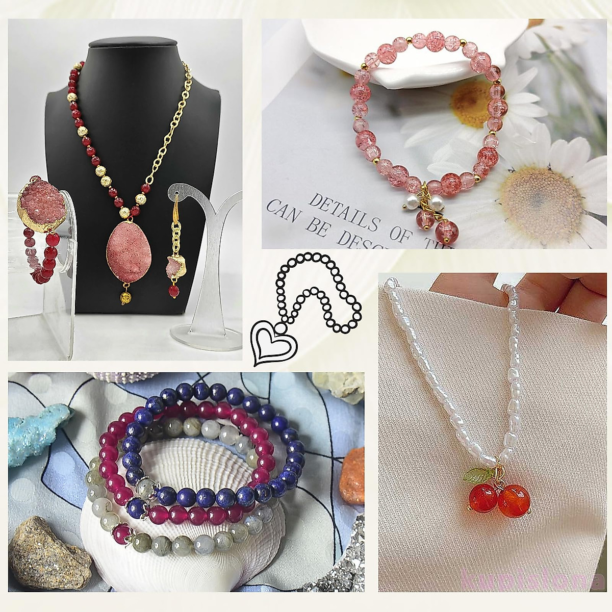 Natonhi 1400pcs 30 Color Glass Beads for Jewelry Making, 8mm Round Crystal Glass Bracelets Making Kit Suitable for Beginner Bracelet Making