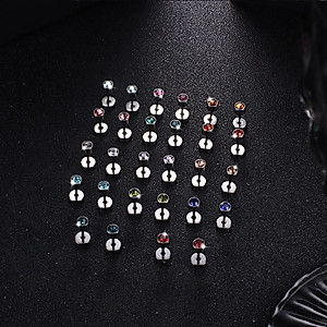 LOYALLOOK 14Pairs Stainless Steel CZ Stud Earrings for Women Men Multicolor Cubic Zirconia Flatback Earrings Pave Crystal Disco Ball Earrings with Flatback Cartilage Helix Earrings Set 20G Style A