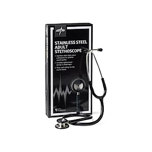 Medline Elite Adult Stainless Steel Stethoscope, Black, High Acoustic Sensitivity