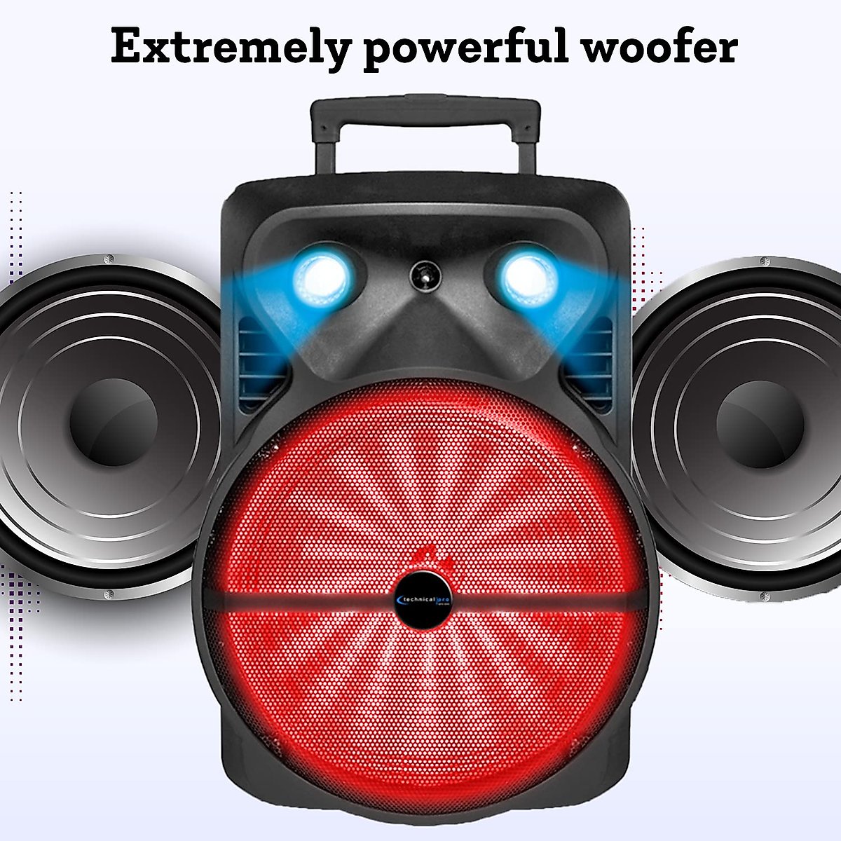 1600 Watts Bluetooth Speaker with Tripod, Wired Microphone & Remote Control | Rechargeable 15" Two Way Bluetooth DJ Light Speaker Package with USB SD Card inputs by Technical Pro