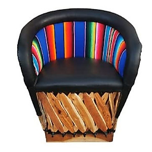 Forniture Traditional Mexican Equipal Chair Black Color Zarape Handmade, Artisan in Mexico Equipales San José Original Skin Ideal for your Home, Bar, Restaurant, Office, Hotel