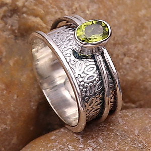 Peridot Silver Spinner Ring 925 Solid Sterling Silver Band Meditation Ring By Goyal Exports SRG328E (US-7.5)