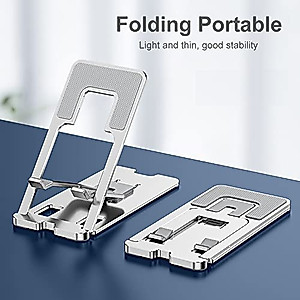 Cell Phone Stand, Portable Aluminum Phone Holder, Adjustable Phone Dock Cradle, Compatible with iPhone 13/12/11 Pro Max, Samsung Galaxy, Small Tablets(Silver)