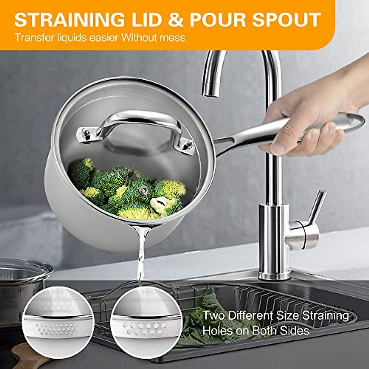 Stainless Steel Saucepan with Glass Lid, 4 Quart Multipurpose Sauce Pan, Sauce Pot - for Easy Pour with Ergonomic Handle