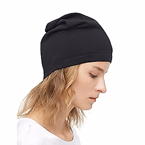 LilySilk 100% Silk Knitted Slouchy Beanie Breathable Thin Women Men Stretch Skull Cap Soft Comfortable (Black, Normal Women Size)