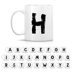 Retreez Initial A-Z Hand Drawn Grunge Alphabet Monogrammed Monogram Mug 11 Oz Ceramic Tea Coffee Mugs - Appreciation Thank You Holiday Birthday Gifts for her friend coworker sister bestie - H Initial