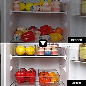 Refrigerator Organizer Bins,Kstkry 4 Piece Transparent Kitchen Storage Box Adaptable To Freezer Kitchen Cabinet Pantry Food Storage Shelf Beverage Fruit Canned Goods Vegetables Cheese(BPA free)