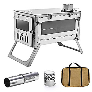 MC TOMOUNT Titanium Folding Tent Stove Wood Burning Stove Ultralight 1mm Thick Plate for Backpacking Camping Hunting Pipe Included