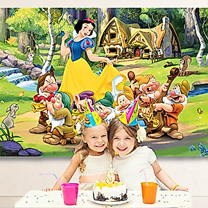 Snow White Backdrop,7x5 FT Princess Snow White Banner Princess Background Snow White and The Seven Dwarfs Backdrop Princess Theme Birthday Party Backdrop Supplies & Decor for Girls