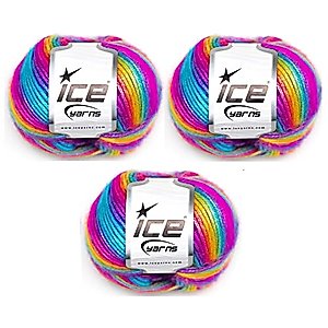 Ice Yarns Picasso Rainbow (3-Piece Pack) Blue, Purple, Green, Yellow, Orange, Pink Fuzzy with Subtle Sheen Yarn 44% Acrylic, 56% Polyester (3x1.76 Oz),(3x125 yds)