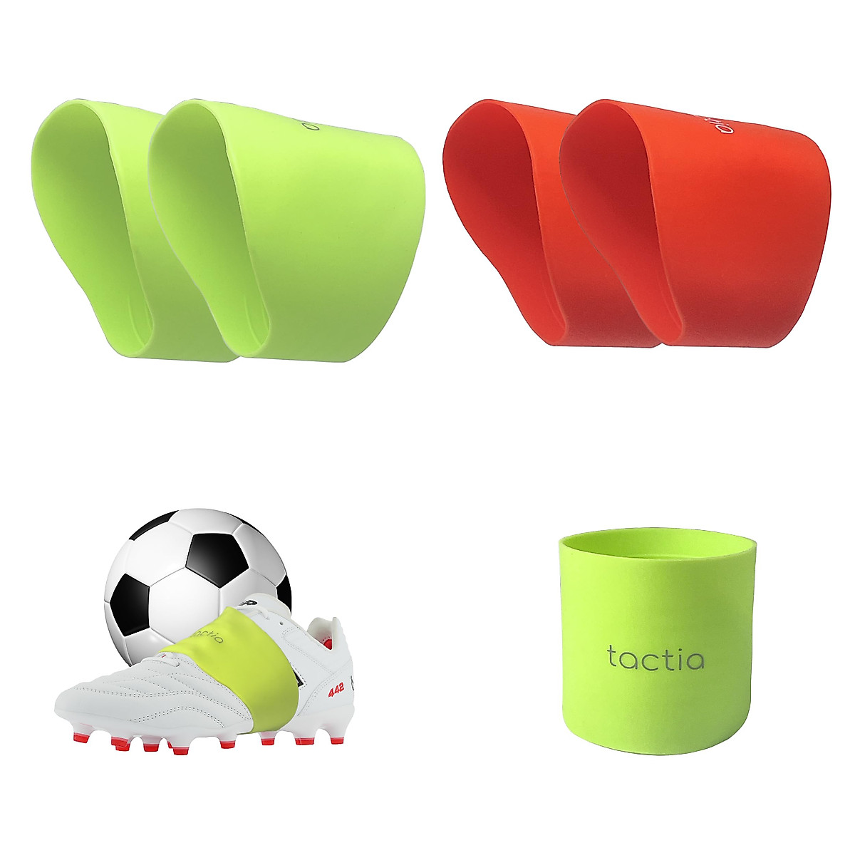 Tactia Soccer Lace Bands Youth – Premium Silicone – Soccer Cleat Lace Bands, Cleat Lace Covers, Lace Bands for Soccer Cleats, Soccer Shoe Lace Bands (2 Pairs, Youth, Green & Red)