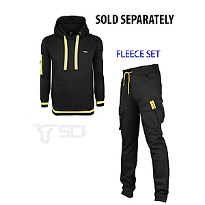 SCREENSHOT SPORTS-P11960 Mens Premium Hip Hop Cargo Pockets Fleece Pants - Slim Athletic Jogger Fitness Workout Utility Sweatpants-Black-Medium