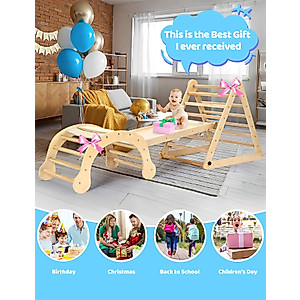 YOLEO Pikler Triangle Set, FSC-Comply 7 in 1 Large Pikler Triangle Climbing Set with Various Combinations, Wooden Montessori Climbing Toys for Toddlers 1-3 Inside, Toddler Playground Indoor Jungle Gym