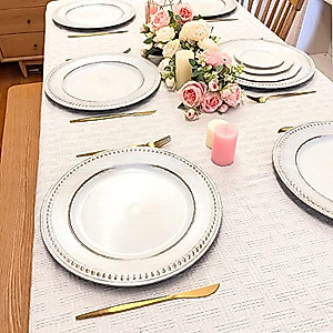 Umisriro White Charger Plates,13 Inch Vintage Dinner Plate Chargers Round Server Ware.Set of 6 Plastic Beaded Chargers for Dinner Plates, Party, Wedding(White)