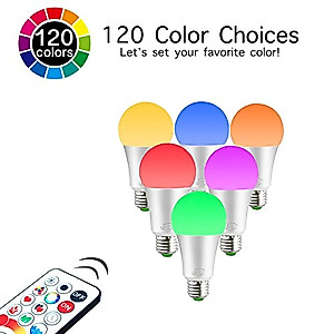 ILC LED Color Changing Light Bulb, 120 Colors, 5700K Daylight White, 70 Watt Equivalent with Remote Control RGBW RGB Daylight and White – Timing Function - A19 E26 Edison Screw (2 Pack)