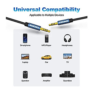 COCIMA TRRS 3.5mm Audio Cable [6.6ft/2M] 4-Pole Microphone Male to Male Nylon Braided AUX Cable Cord Stereo for Headphones Car Home Stereos Speakers Tablets martphones & More