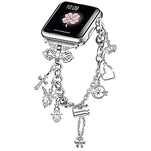 NYENEIL Compatible with Apple Watch Ultra Band 38mm 40mm 41mm 42mm Series 10 9 8 7 6 5 4 3 2 1 Smartwatch wistband Bracelet Strap Interchangeable Charms Dressy Bracelet for Women Silver