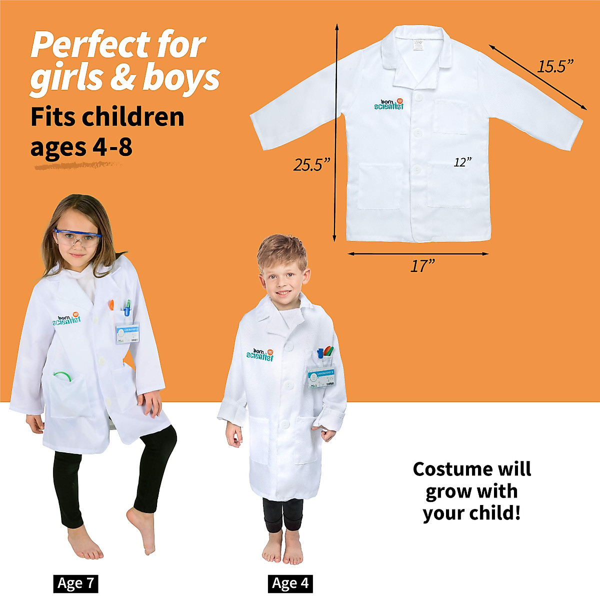 Born Toys Science Kits for Kids w/Kids Lab Coat for Ages 5-8, Includes Science Experiments for Kids, Science Toys, Kids Science Goggles, Kids Science Kits, Dress Up & Pretend Play or Kids Costume
