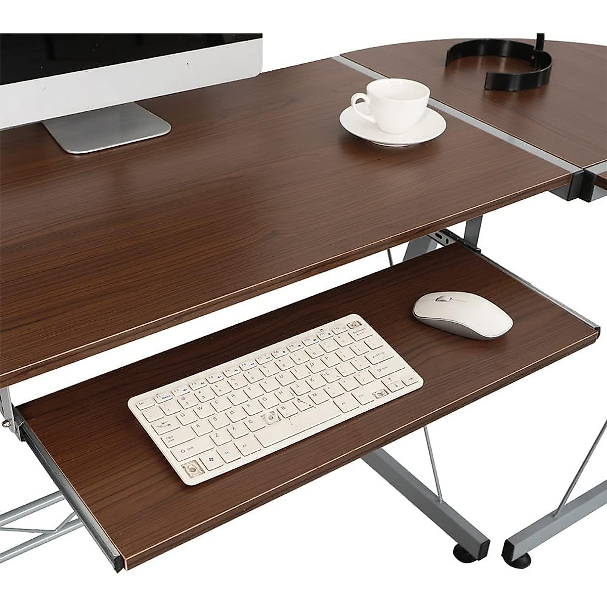 Need L Shaped Desk Gaming Desk Computer Corner Desk with Keyboard Tray and Elevated Shelf for Home Office Sturdy Writing Workstation Brown DX-402C1-BS-ND