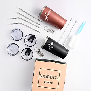 LiqCool Godparents Proposal Gift, Godmother & Godfather Insulated Tumbler Set with Keychain, Godparents Gift from Godchild, God Parents Presents for Mother's Day Baptism, 20oz Black & Rose Gold