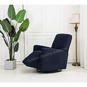Golden Quality Bedding Stretch Recliner Slipcover One Piece Furniture Protector with Elastic Straps and Pocket Polyester Spandex Super Soft Non-Brushed Fabric Fits Most Recliner Sizes (Navy Blue)