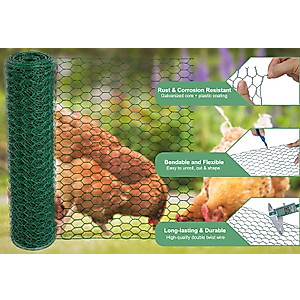 Mklsit Chicken Wire for Floral Arrangements, 15.7 x 157 Inches Green Floral Chicken Wire Mesh, 0.6 Inch Hexagonal Galvanized PVC Coated Chicken Wire Netting Fence for Crafts Poultry Garden