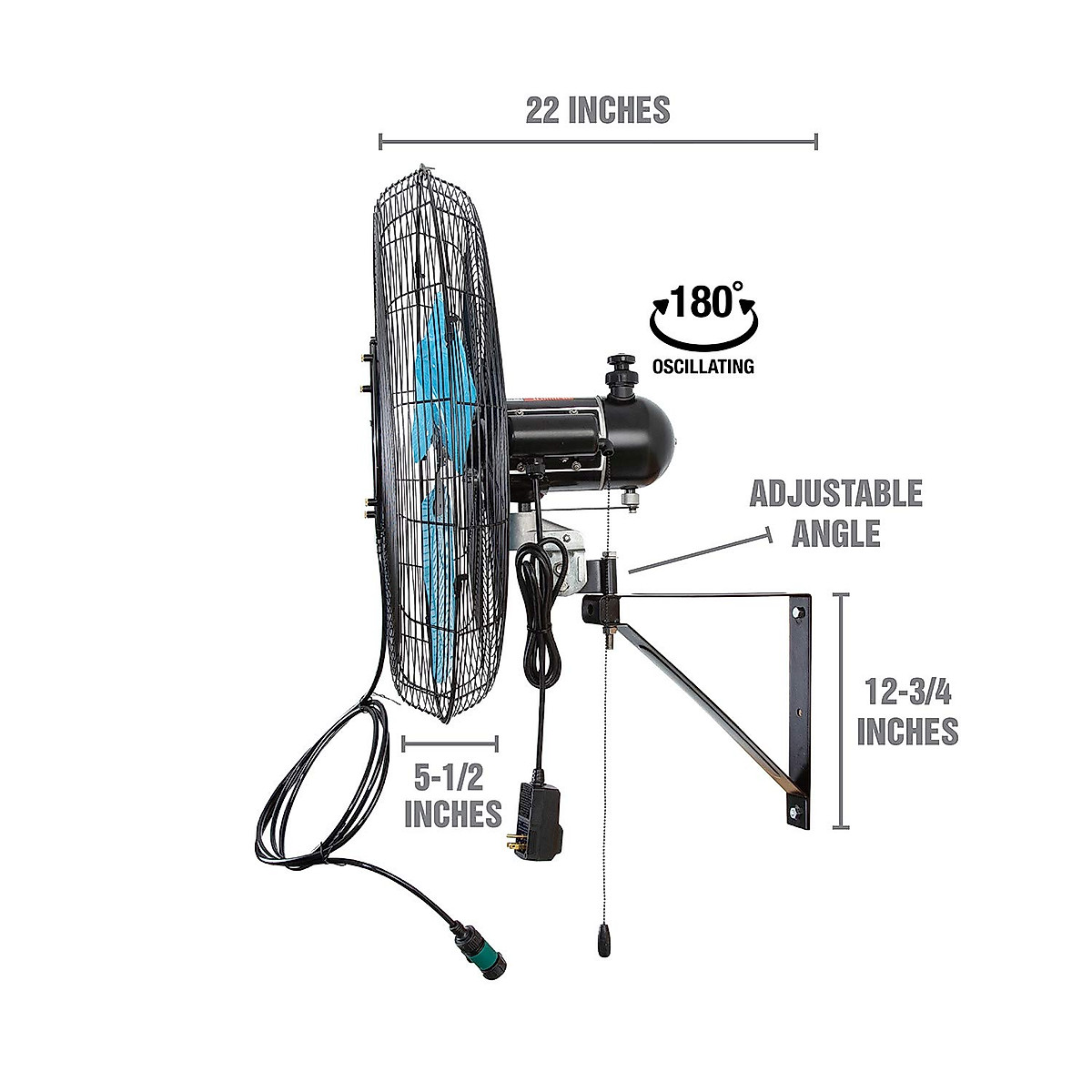OEMTOOLS 23980 24" Oscillating Wall-Mount Misting Fan, Weather Resistant Outdoor Mister Metal 180 Degree Oscillation, 7200 CFM Max.