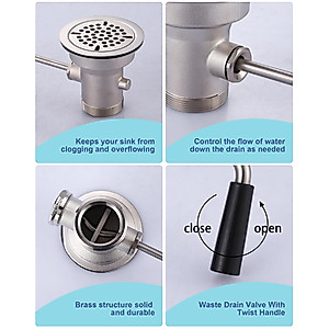 iVIGA Commercial Sink Drain: 3-1/2" Sink Opening Waste Drain Valve - Brass Commercial Kitchen Sink Drain With Twist Handle - Prevents Sink Clogged Overflow For Commercial Restaurant Multi-Basin Sink