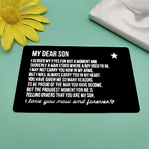 Baipilu Son Gift From Mom Engraved Wallet Insert Card to My Son Inspirational Gift Metal Wallet Insert Card Birthday Graduation Wedding Gift Encouragement Gift Mom to Son Gifts Family Gifts from Mom
