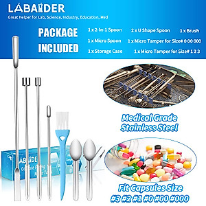 Capsule Filling Machine Tools Kits Micro Tiny Spoon Spatula, Lab Scoop Filling Tray, Herb Powder Tamper Tool for Lab Capsule Filler Pill Maker, Fit Empty Capsules Sizes 000 00 0 1 2 3