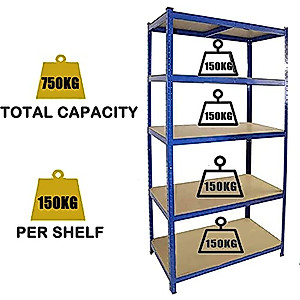 Yunlai 5 Tier Shelving for Garages and Sheds with MDF Boards 1653lb Load Capacity Racking Storage Shelving Unit Plug-in System Shelving Units for Storage Garage Shelving Units (59"x27.6"x11.8")