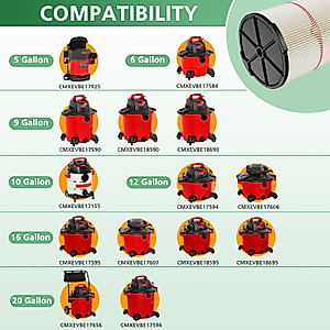 2Pack Replacement Filter For Craftsman ‎CMXZVBE38754 Red Stripe General Purpose Wet Dry Vac Replacement Filter Fit for 5 to 20 Gallon Shop Vacuums Part #009-38754