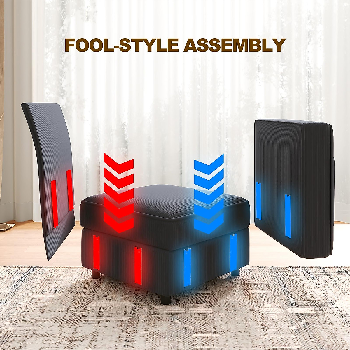 KCHUSAL Modular Sectional Sleeper Sofa, Corduroy Sectional Couch with Storage Seats, Convertible Sleeper Sofa Bed for Living Room, 9 Seats, Grey