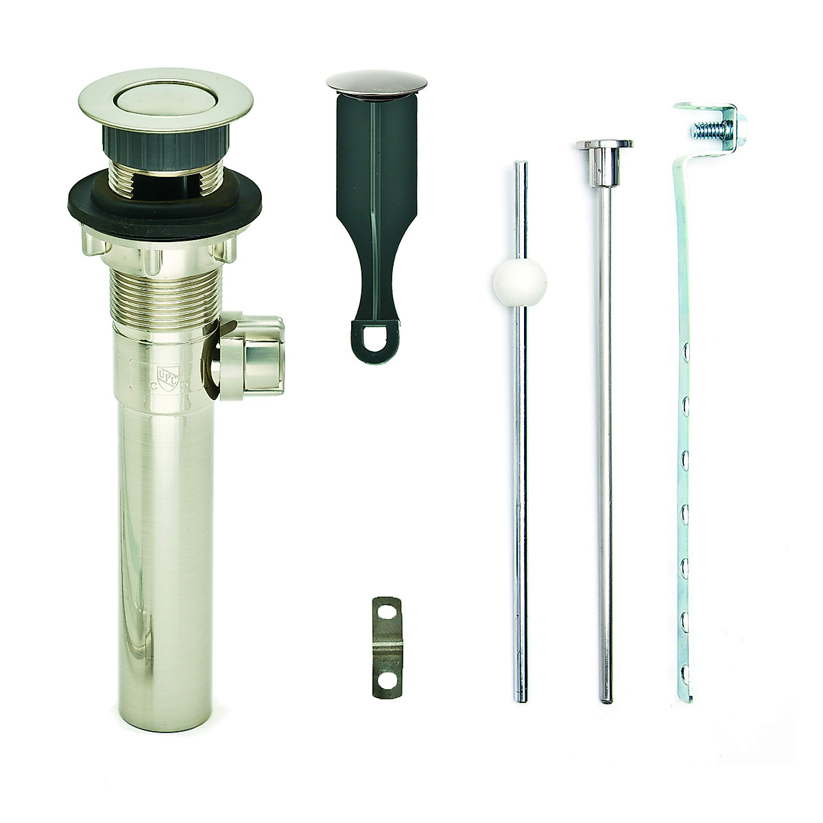 PF WaterWorks PF0733-BN-BN, Matching Plated ABS Body Bathroom Sink/Lavatory Pop-Up Drain with Ball Lift Rod | With Overflow | CUPC Listed, Brushed Nickel