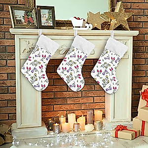 Kigai Christmas Stockings Doodle Flowers Rose Large Candy Stockings Stuffers Kids Cute Xmas Sock Decorations 1PC for Home Holiday Party 12" x18"