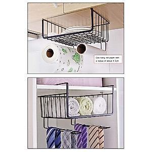 Under Cabinet Storage Shelf, Durable Rust Proof Metal Hanging Wire Basket for Kitchen Office Cabinet (Black)