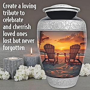 Beach Urn for Human Ashes | Large Handcrafted Funeral Memorial | Decorative Cremation Sunrise Sunset Urn for Women and Men