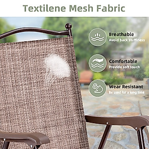 Tangkula Set of 2 Patio Folding Dining Chairs, Outdoor Sling Lawn Chairs with Armrests, Steel Frame, Portable Camping Lounge Chairs for Backyard, Deck, Poolside and Garden, No Assembly (Brown)