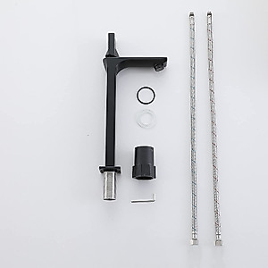 VAPSINT Tall Matte Black Bathroom Vessel Sink Faucet,Modern Single Handle Vessel Faucets Single Hole Vanity Mixer Bowl Tap Bathroom Sink Faucet with Water Hoses