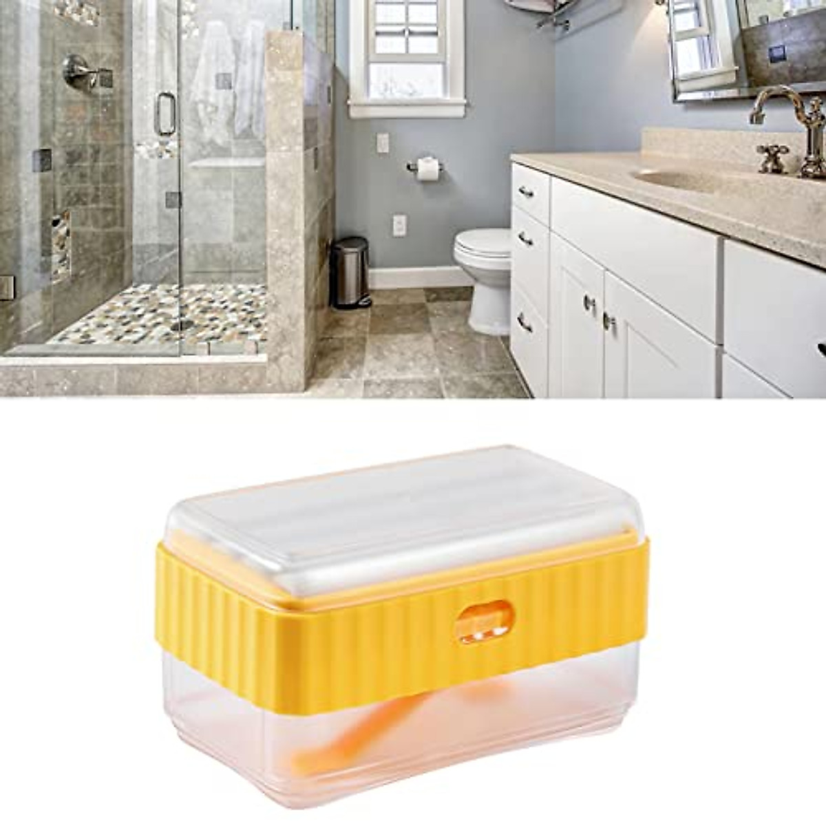Rosvola Box, Thickened Storage Tray Lathering for Bathroom (Yellow)
