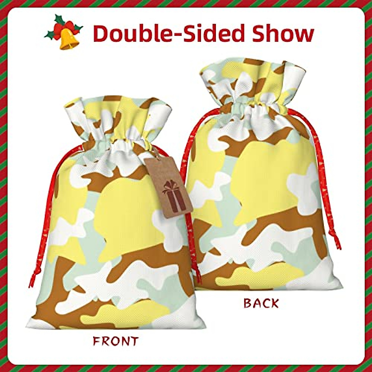 Drawstrings Christmas Gift Bags Light-Yellow-Camouflage-Desert Presents Wrapping Bags Xmas Gift Wrapping Sacks Pouches Medium