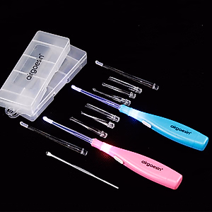 Airgoesin 2 Lighted Tonsil Stone Remove Tool, 10 Tips, Tonsillolith Pick + Case Oral Clean Longer Attachment