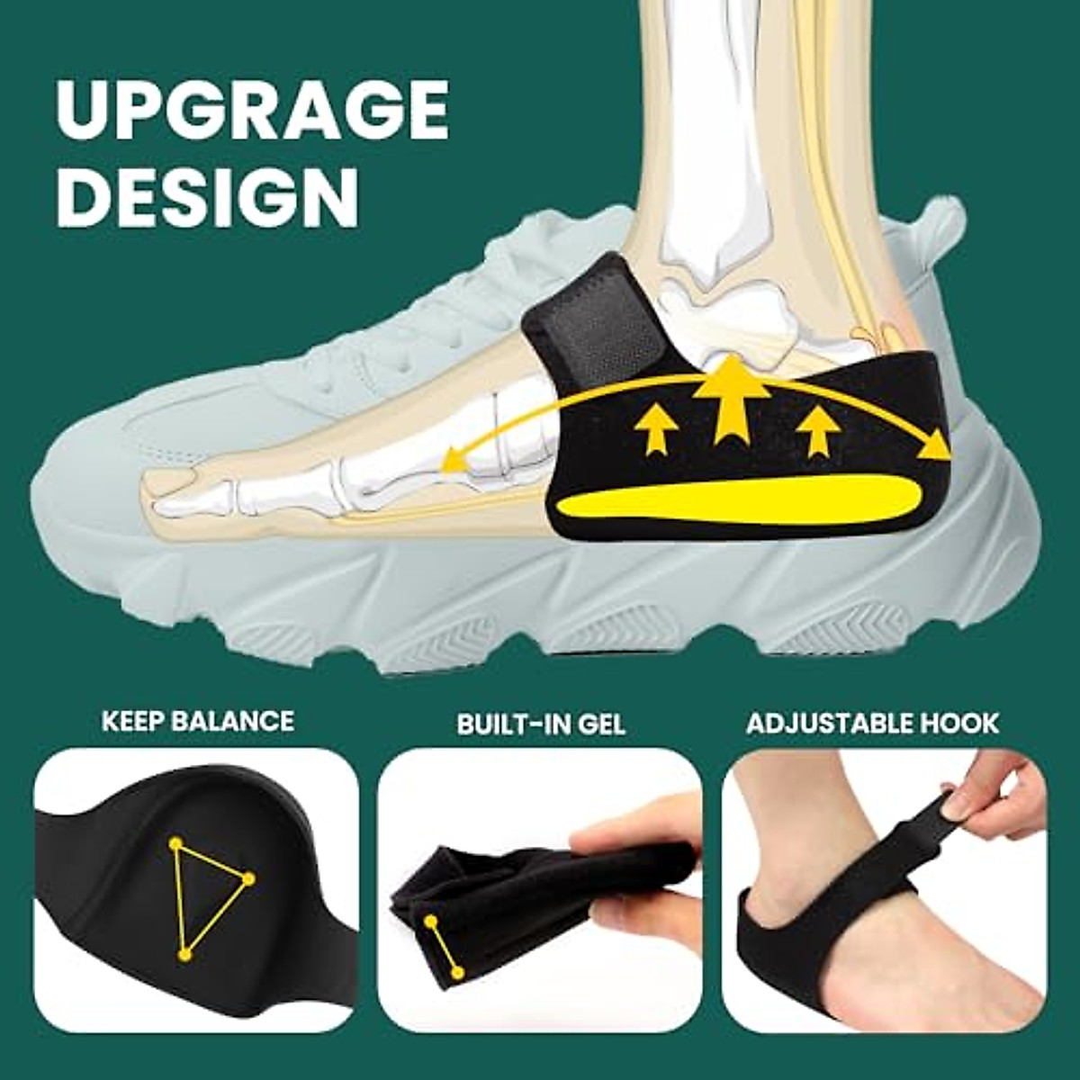 Welnove 2PCS Heel Protectors, Heel Pads, Heel Support for Heel Pain from Plantar Fasciitis - Heel Spur -Tendinitis- Cracked Heels (Women Sizes: 6-14. Men Sizes 7-13-Black)