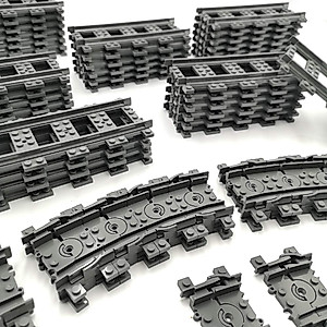 56pcs City Train Tracks Toy Straight and Flexible Train Track Railway Extension Building Set Block Toy Compatible with Major Brand (36 Straight and 20 Flexible)