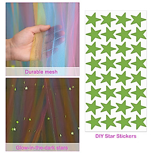 FIOBEE Bed Canopy Bed Curtains Mosquito Net Room Décor with Stars for Bedroom, Rainbow