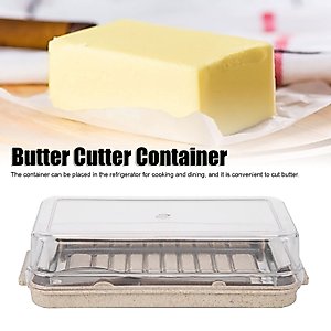 Donfafecuer Butter Slicer Cutter Stainless Steel,Butter Pan Container with Lid Plastic Butter Container with Knife, Small Butter Container (Wheat Base Color)