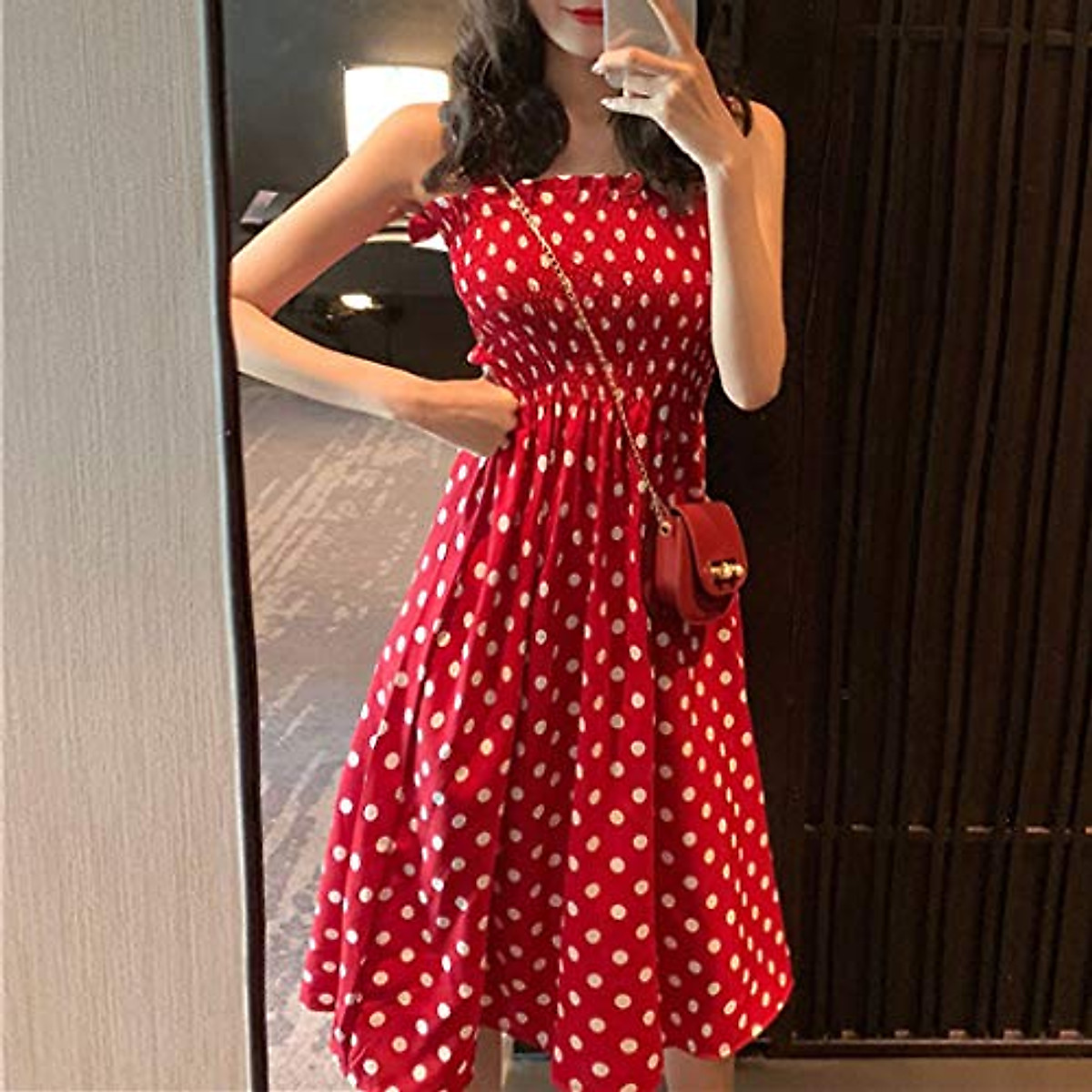 COTECRAM Maxi Dress for Women Beach Boho Strap Sundresses Fashion Polka Dot Ruffle Sleeveless A Line Party Swing Dress Plus Size Fashion Vacation Outfit Loose Long Maternity Dress(B Red,X-Large)